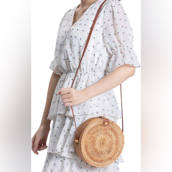 Bags | Handwoven Round Rattan Shoulder Bag | Poshmark
